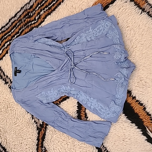 Aqua | Pants & Jumpsuits | Aqua Light Blue Embroidered Romper | Poshmark